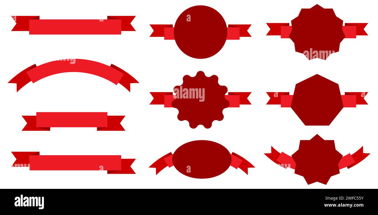 Red achievements icon set. Sport award. Ribbon banner. Premium quality ...