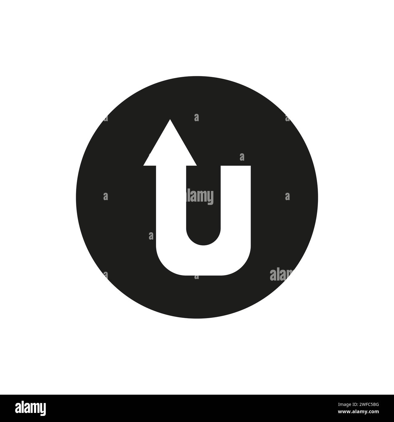 Corner left up arrow. Black circle. Direction sign. Simple design ...