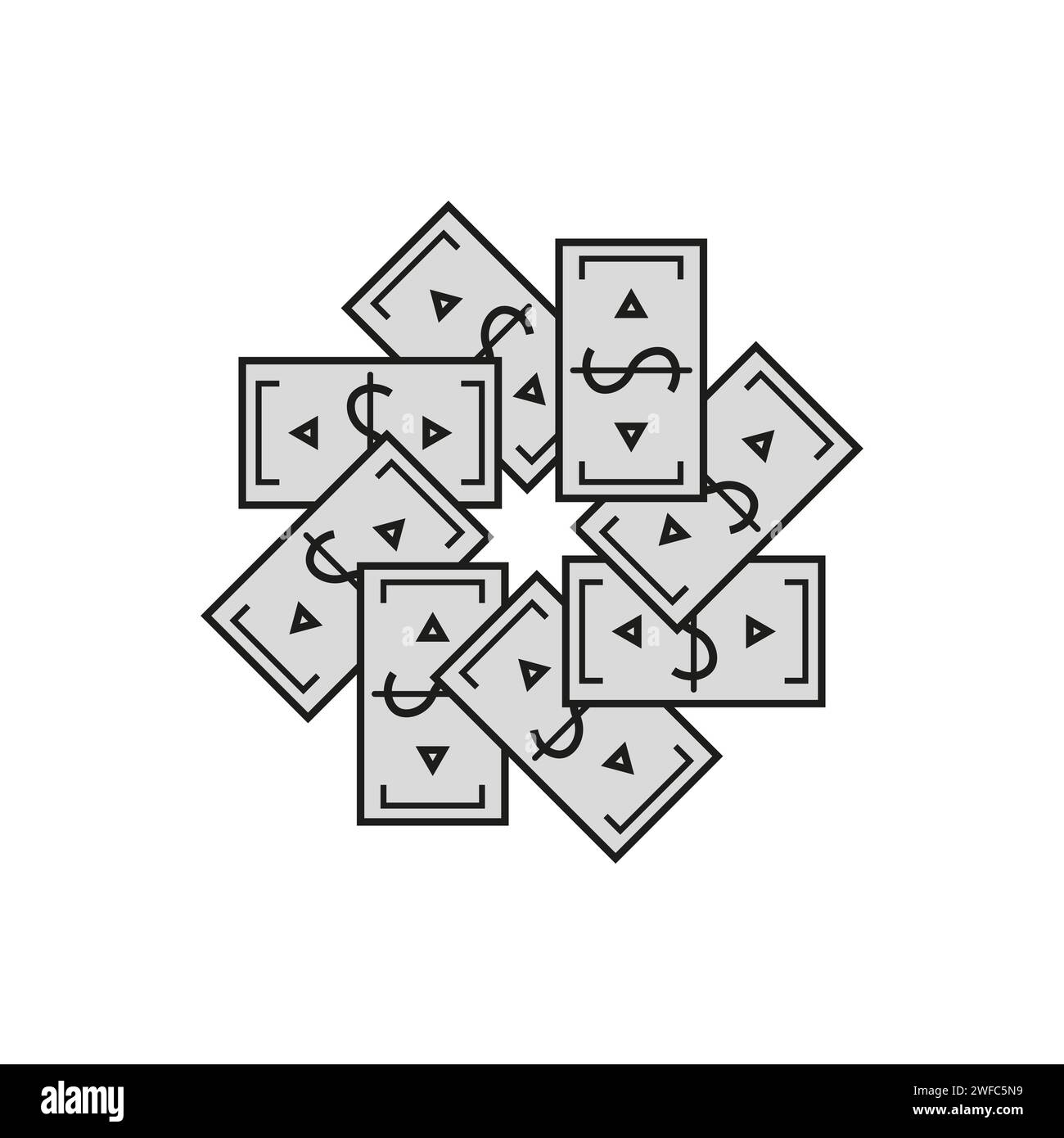 icon with paper dollars. Online tax payment. Vector drawing. Earn money ...