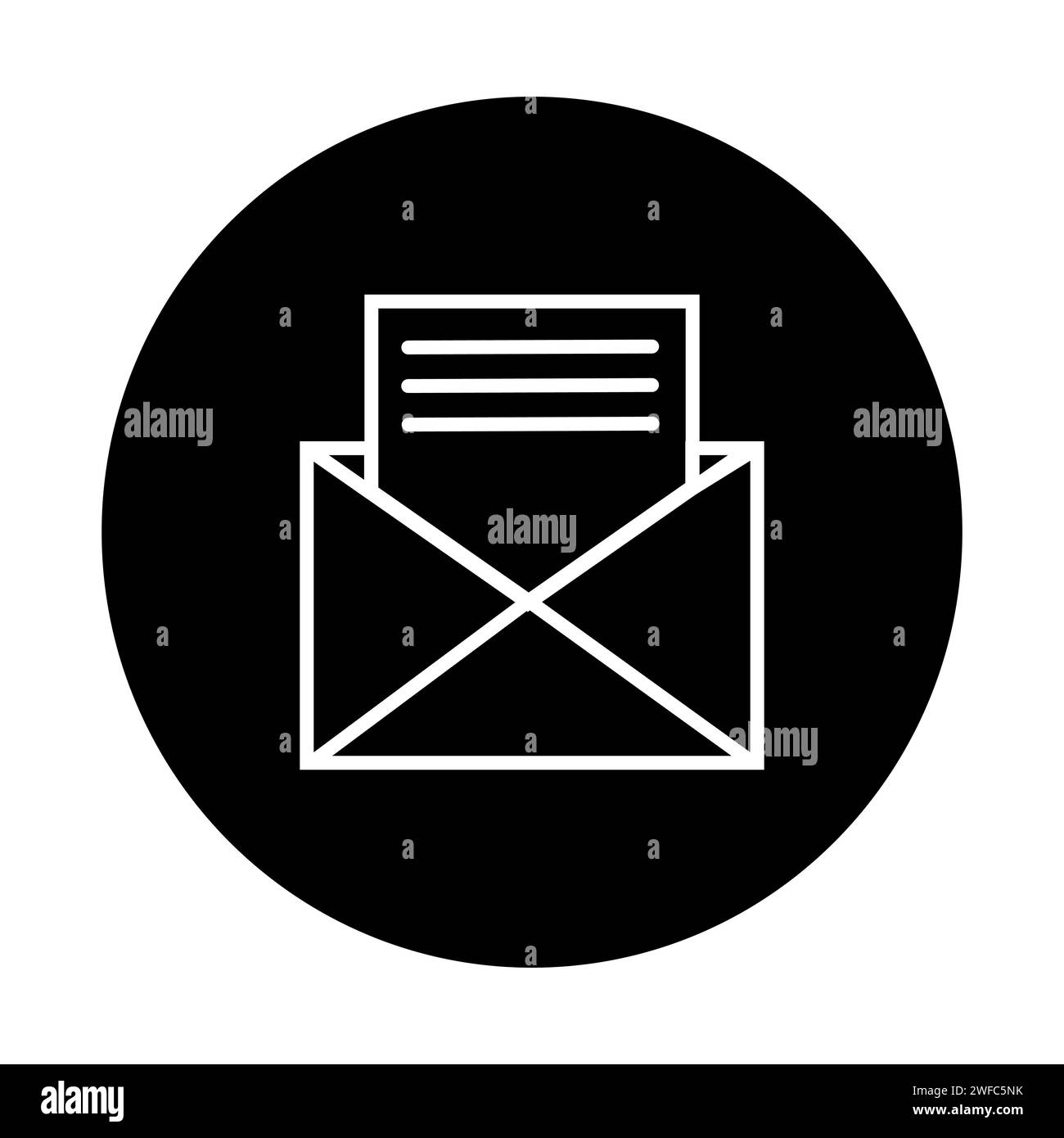 Open mail icon. Letter sign. Black round. Correspondence concept ...