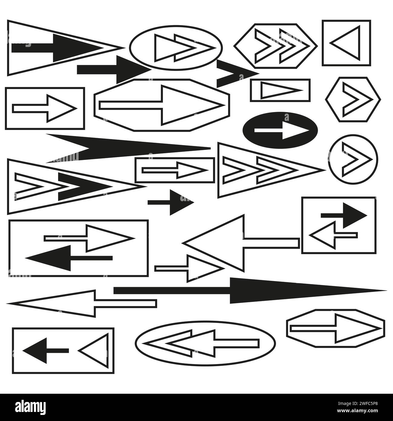 different straight arrows. Set for decorative design. Graphic elements ...