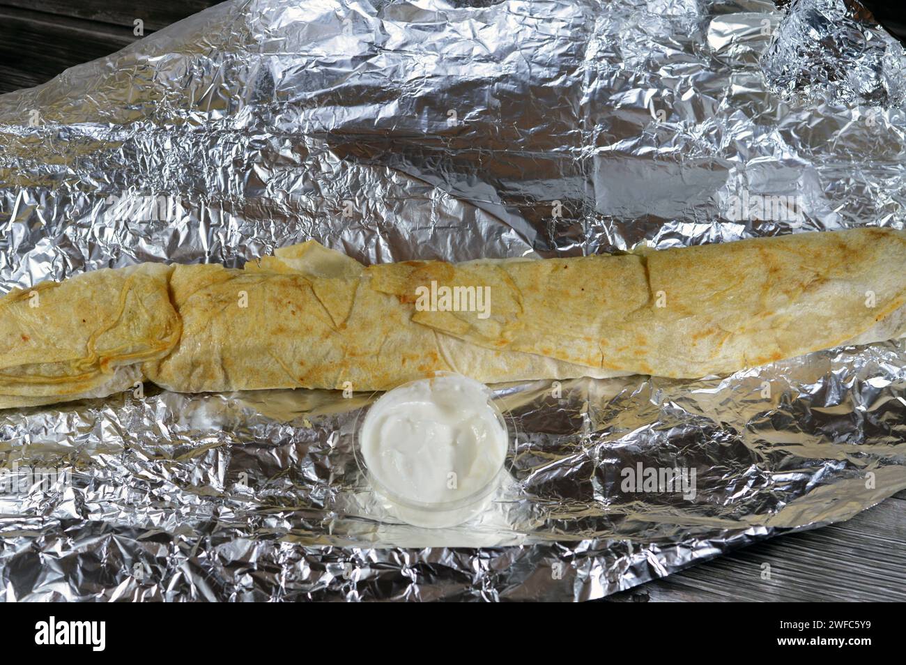 Long Syrian chicken shawerma or shawarma tortilla wrap 50 CM with onion ...
