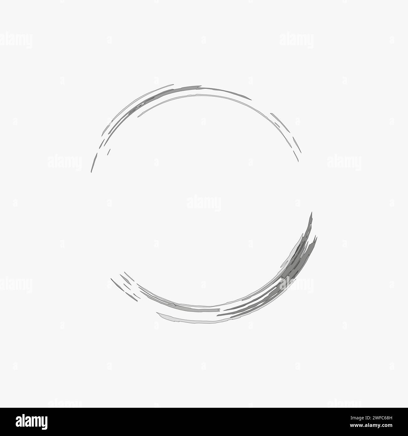 Silhouette of gray circle. Paint brush picture. Realistic freehand art ...