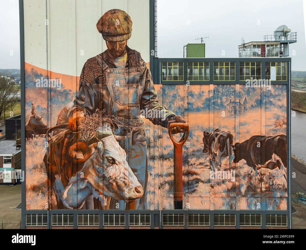 LOCHEM, NETHERLANDS - JANUARY 20, 2024: Artwork on a large building as ...