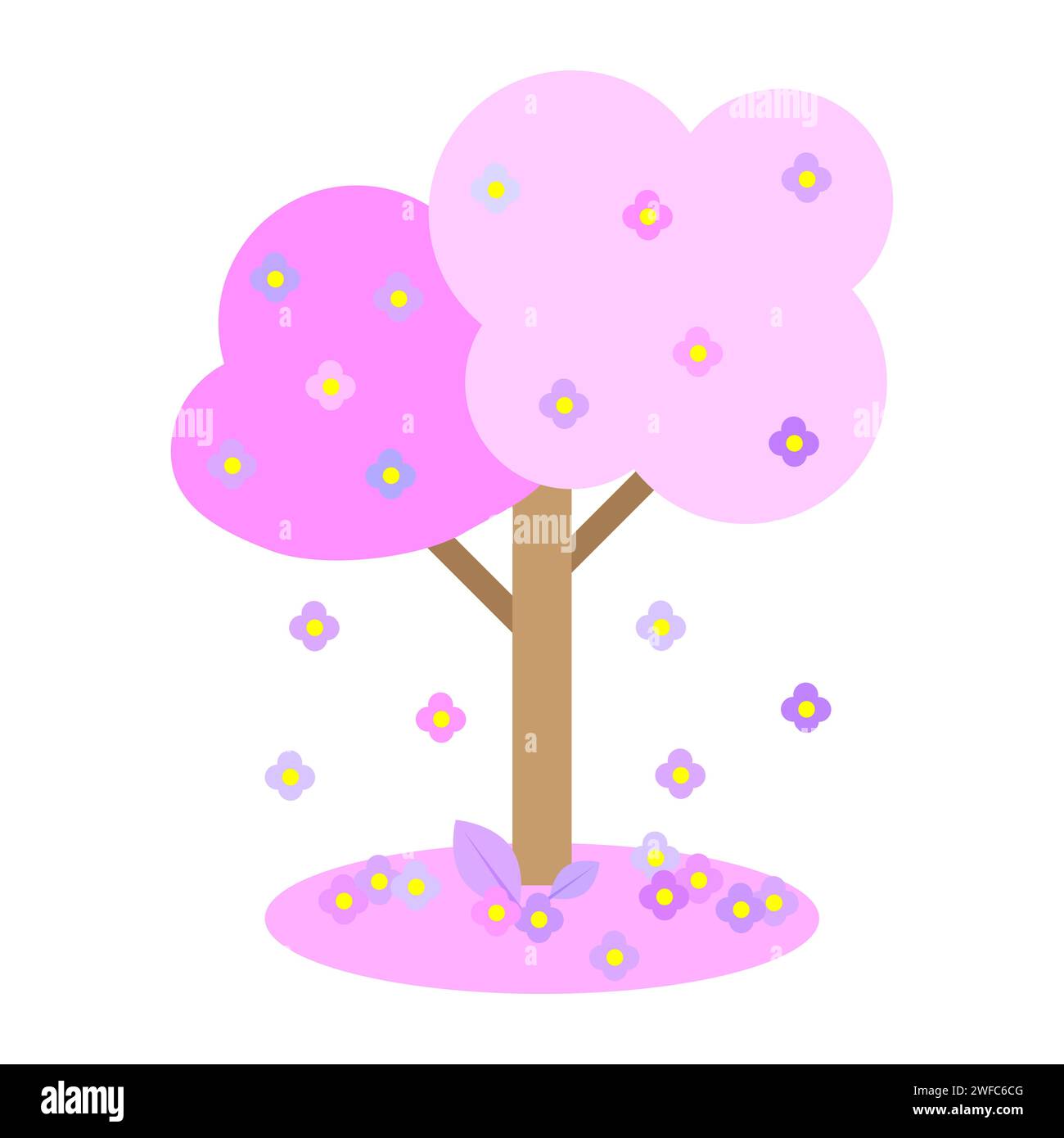 Japanese pink tree. Spring season. Blooming tree. Floral branch. Vector ...