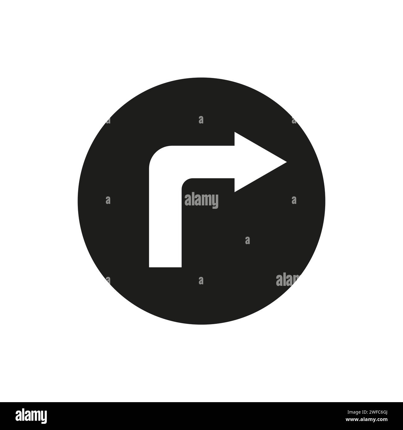 Corner right and up arrow. Angular figure. Black circle. Direction ...