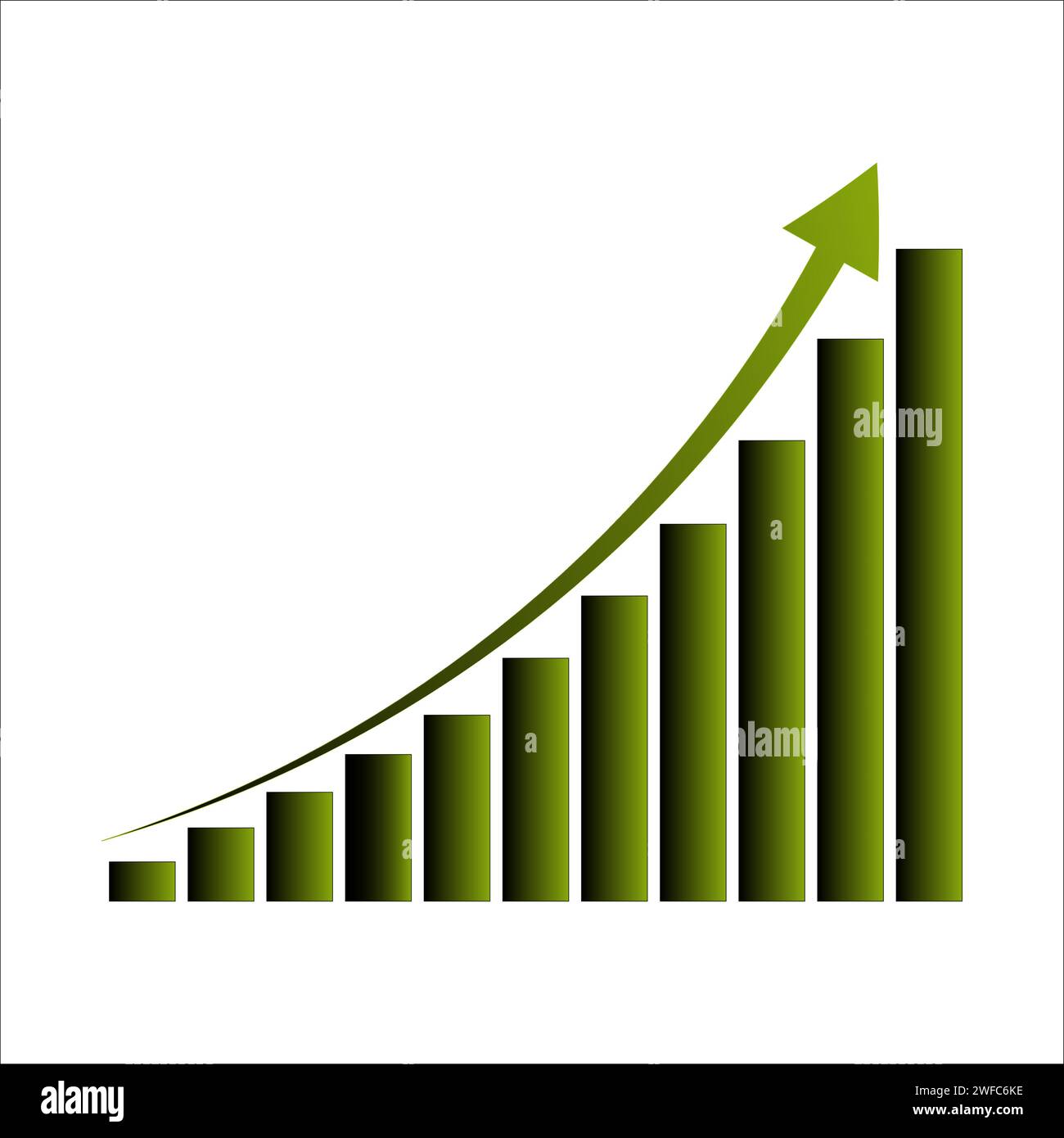 Green bars up arrow. Growth chart sign. Financial report. Green arrow ...
