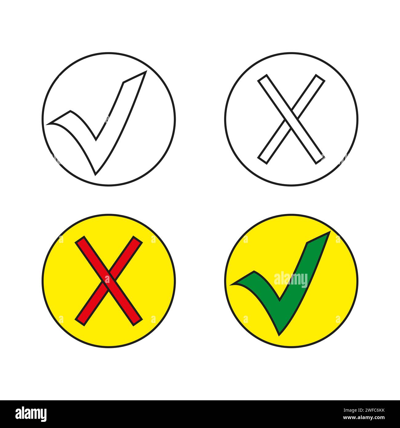 tick cross yellow circle. Cross symbol. Vector illustration. stock ...