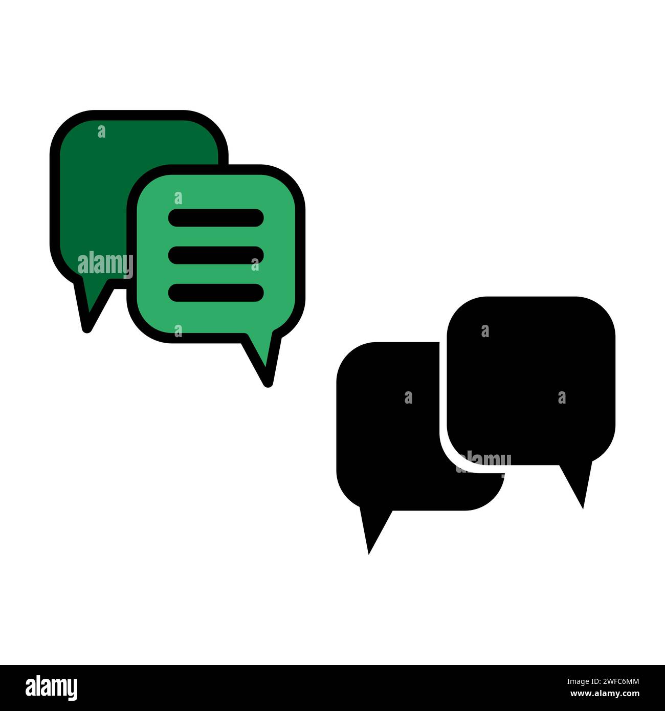 Square chat box icon set. Green and black elements. Message emblem ...