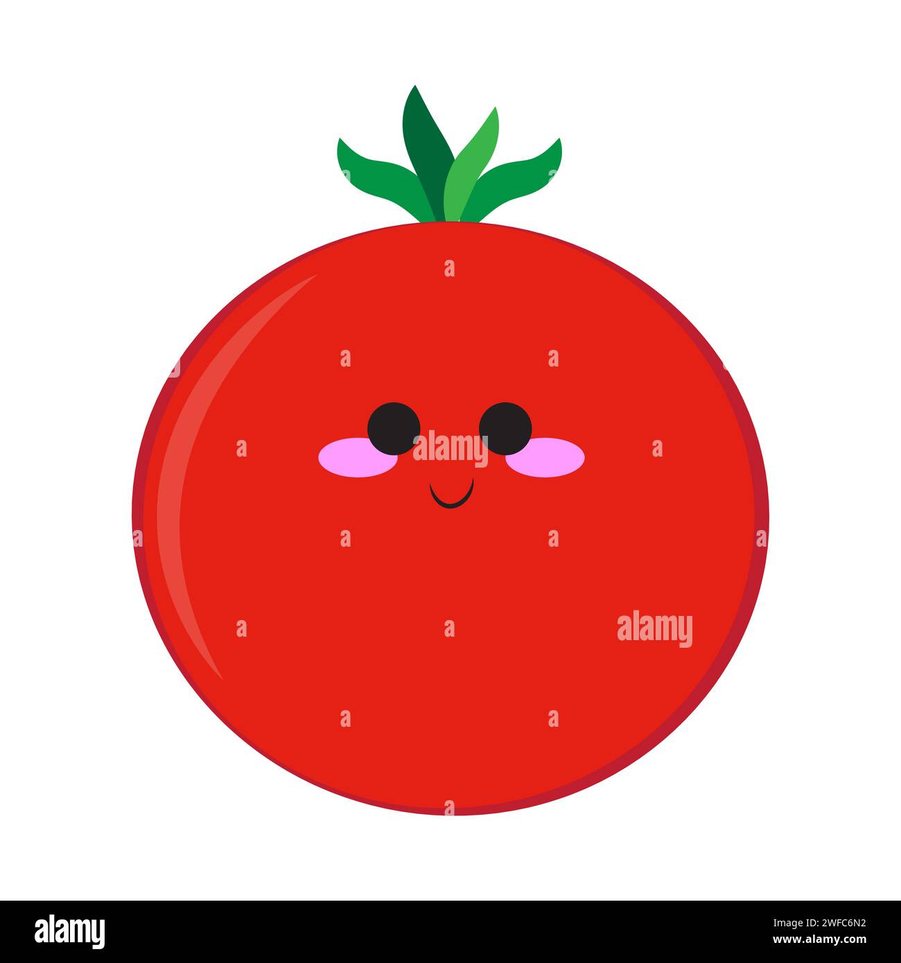 Red cartoon tomato. Plant leaf sign. Natural organic nutrition. Happy ...