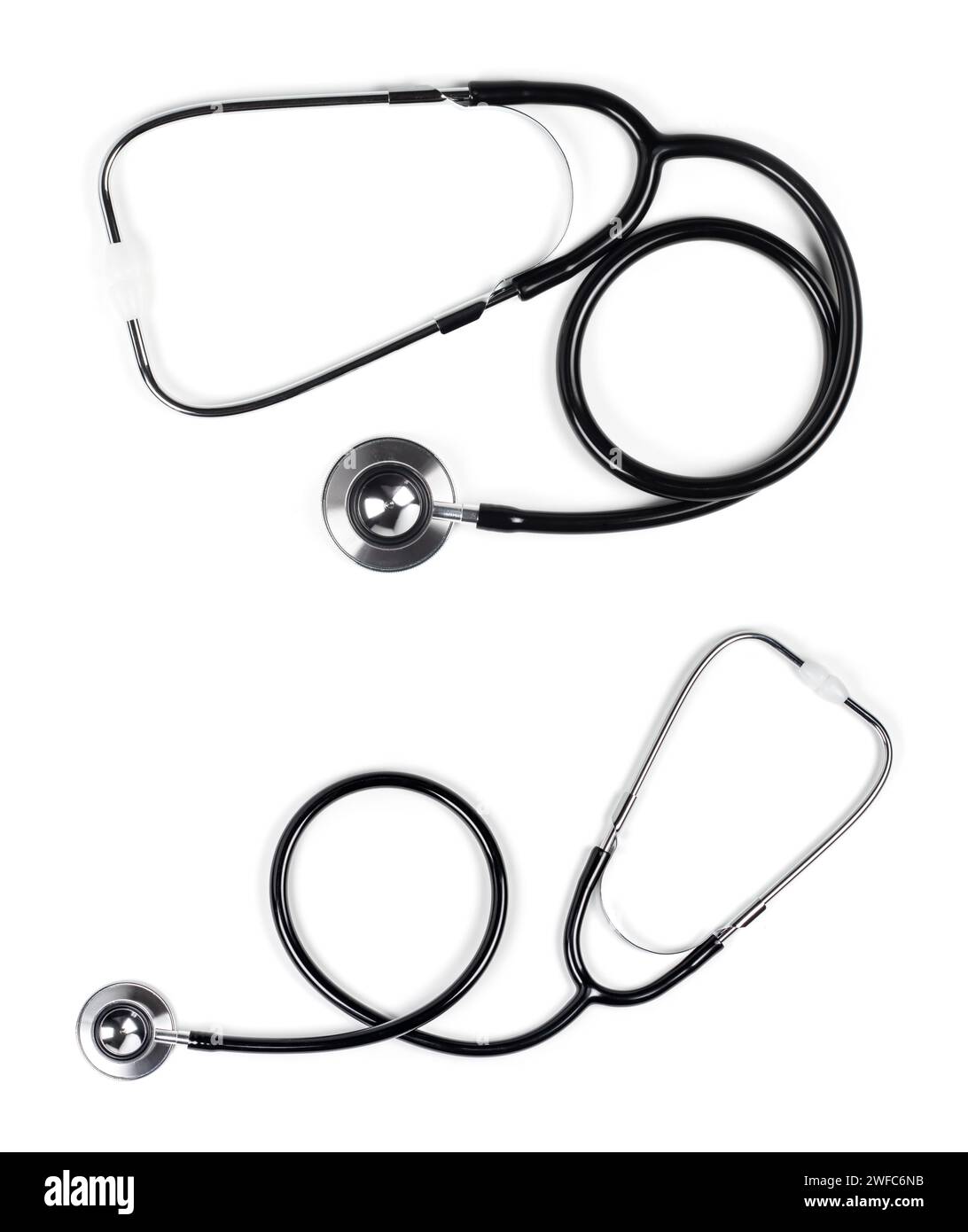 Set with stethoscopes on white background, top view. Banner design ...