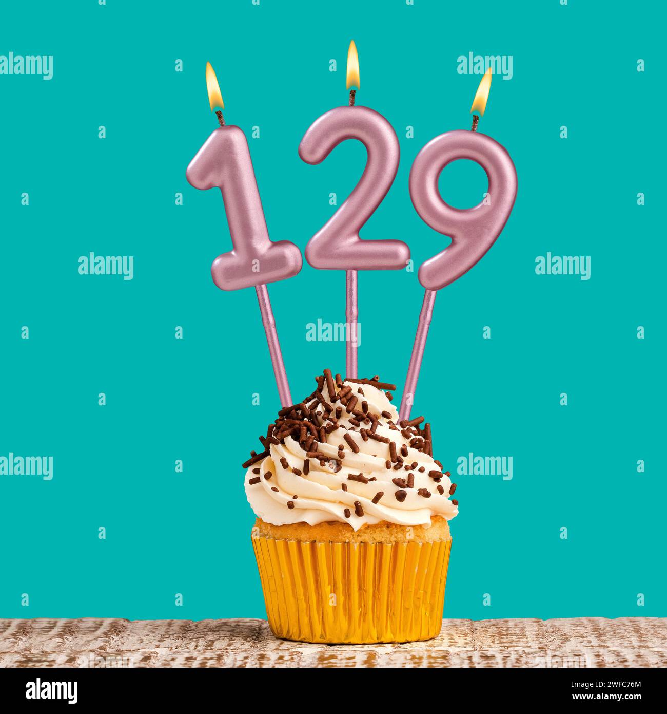 Birthday candle number 129 - Aquamarine card design Stock Photo - Alamy