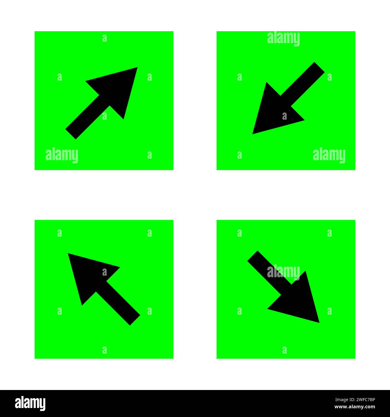 Diagonal arrows icon. Simple art. Green square. Cursor sign. Navigation ...