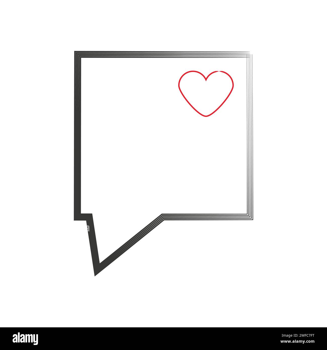 Rectangle art speech dialogue. Red heart icon. Communication background. Message sign. Vector ...