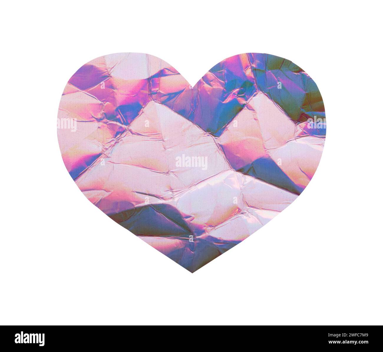 Iridescent holographic textural heart cut out on white background Stock ...