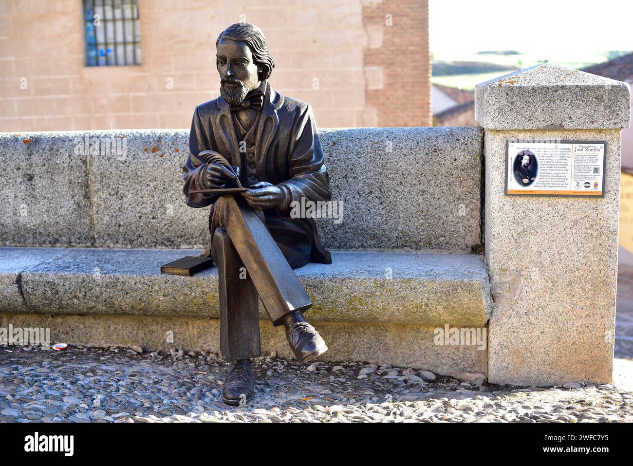 Lerma, statue of Jose Zorrila, poet and playwright. Burgos province ...