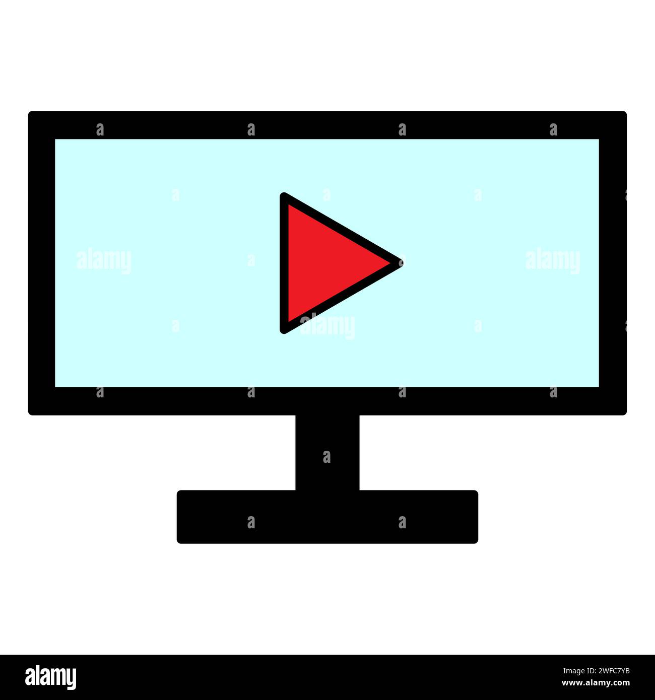 blue monitor with play button. Video player template. Play online ...