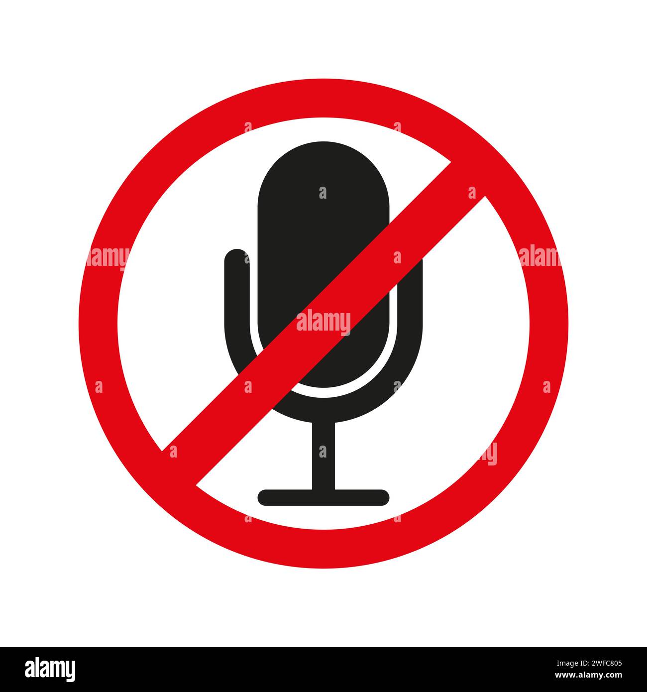 No sound. Not microphone. Isolated object. Red circle. Prohibited sign ...