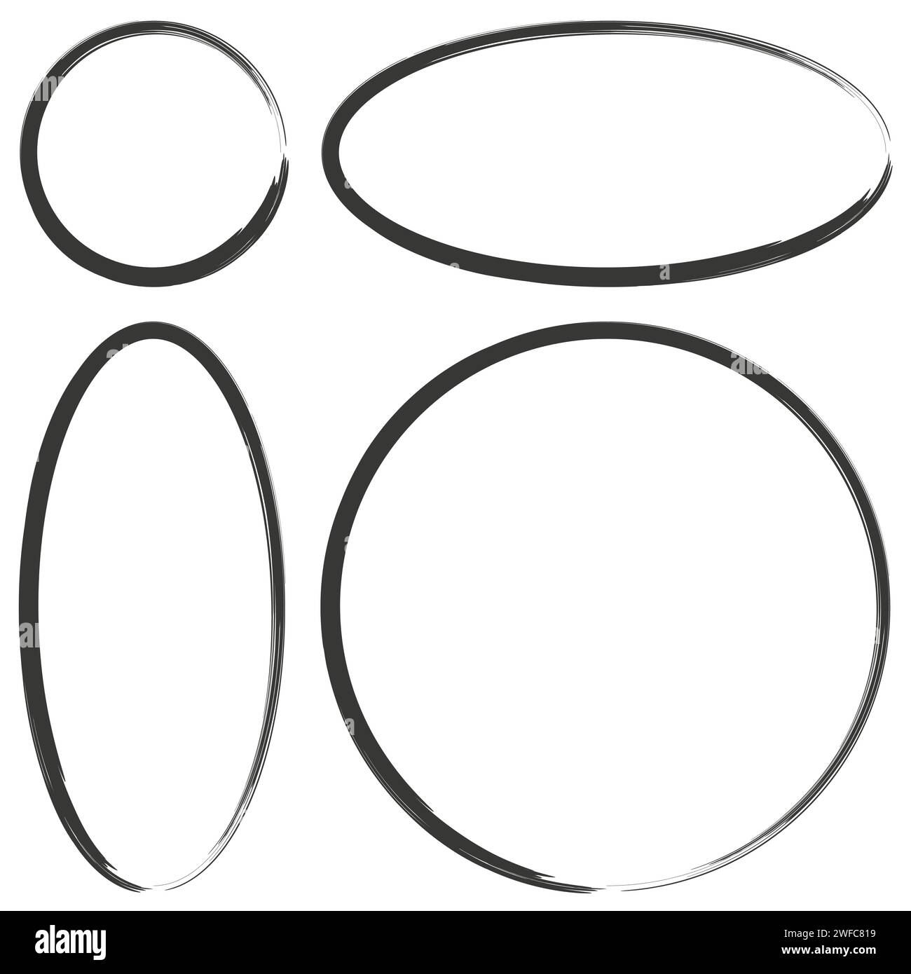 Black brush ovals. Hand drawn set. Round frame set. Border element ...