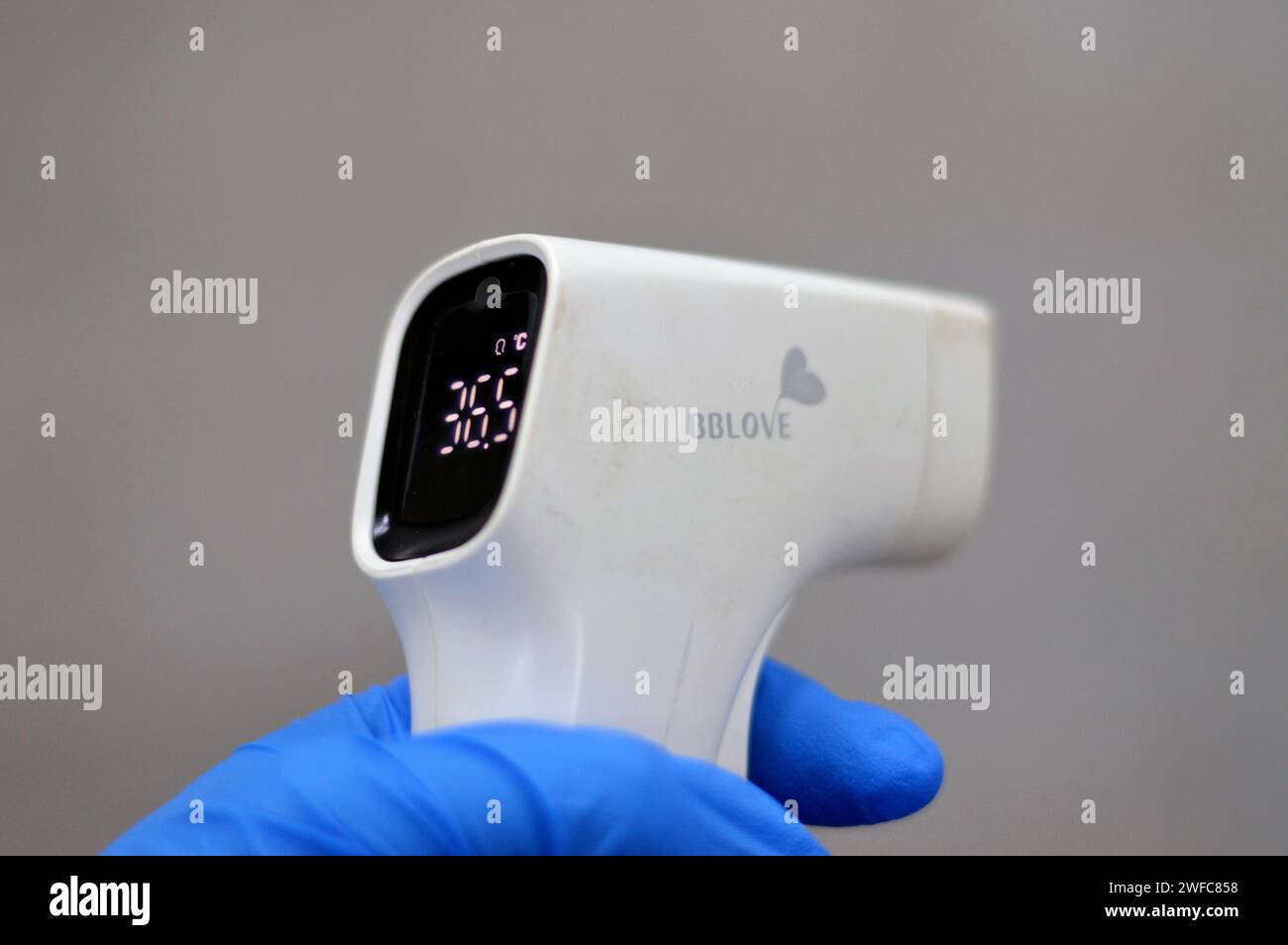 Cairo, Egypt, January 20 2024: BbLove forehead Non contact infrared ...