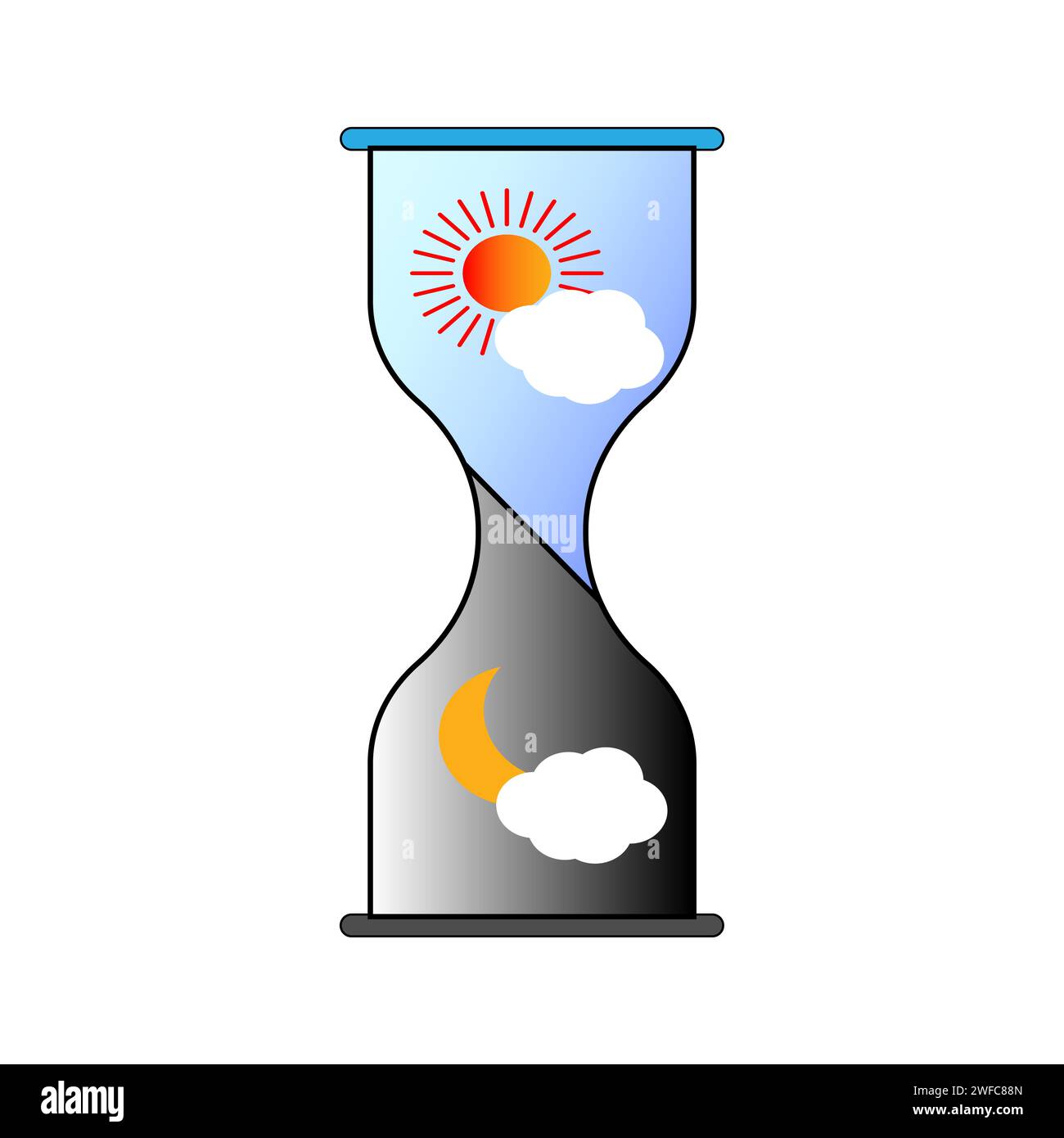 Fantasy doodle portrait of hourglass day night. Sand clock icon. Vector ...