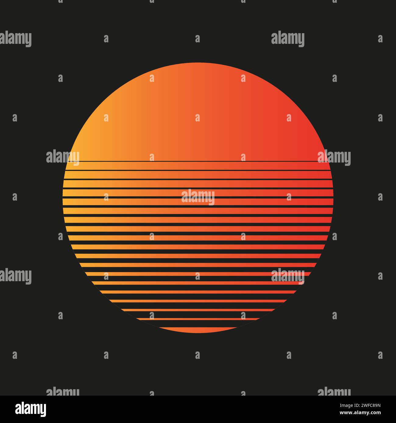 Retro Sun Black Background Music Poster Vector Illustration Stock