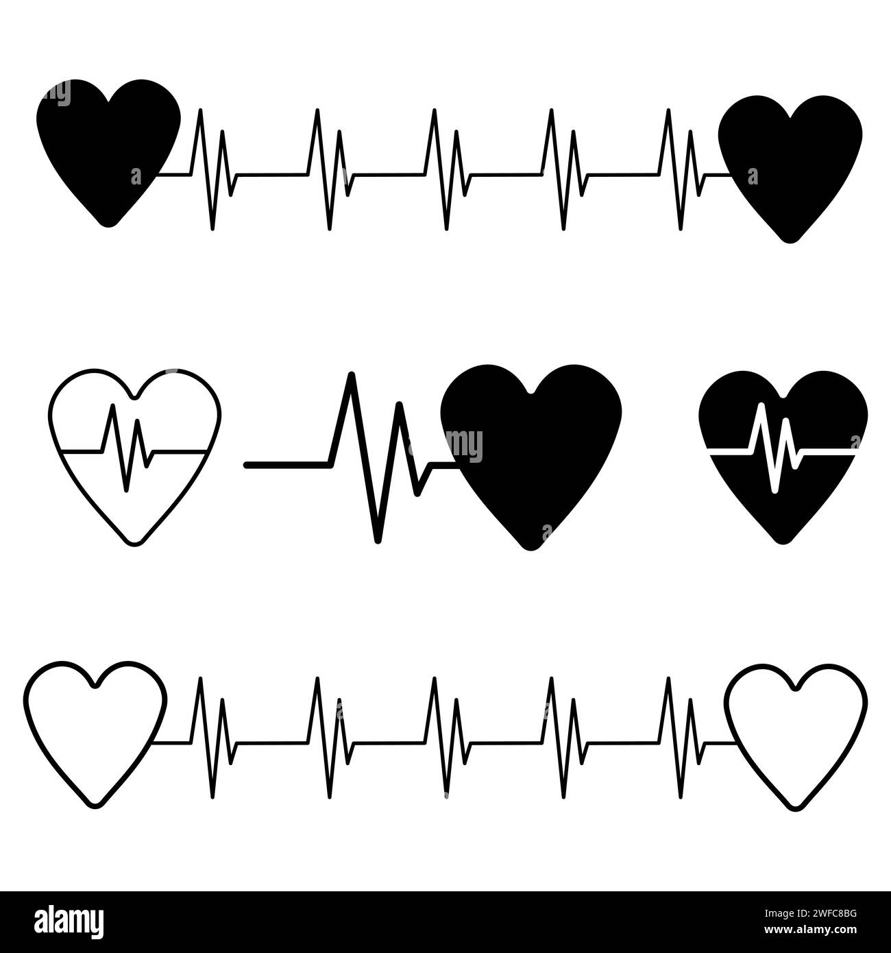 Pulse heart icon set. Cardiology symbol. Heartbeat sign. Medical logo ...