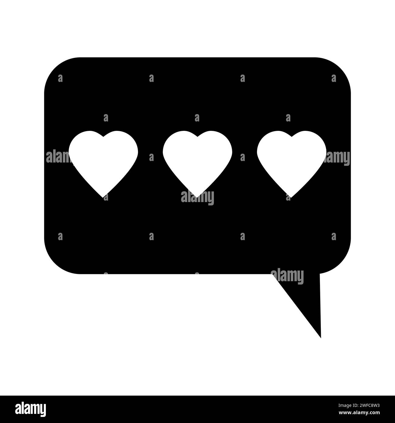 Chat box icon. Three hearts. Love mail element. Dialogue emblem ...