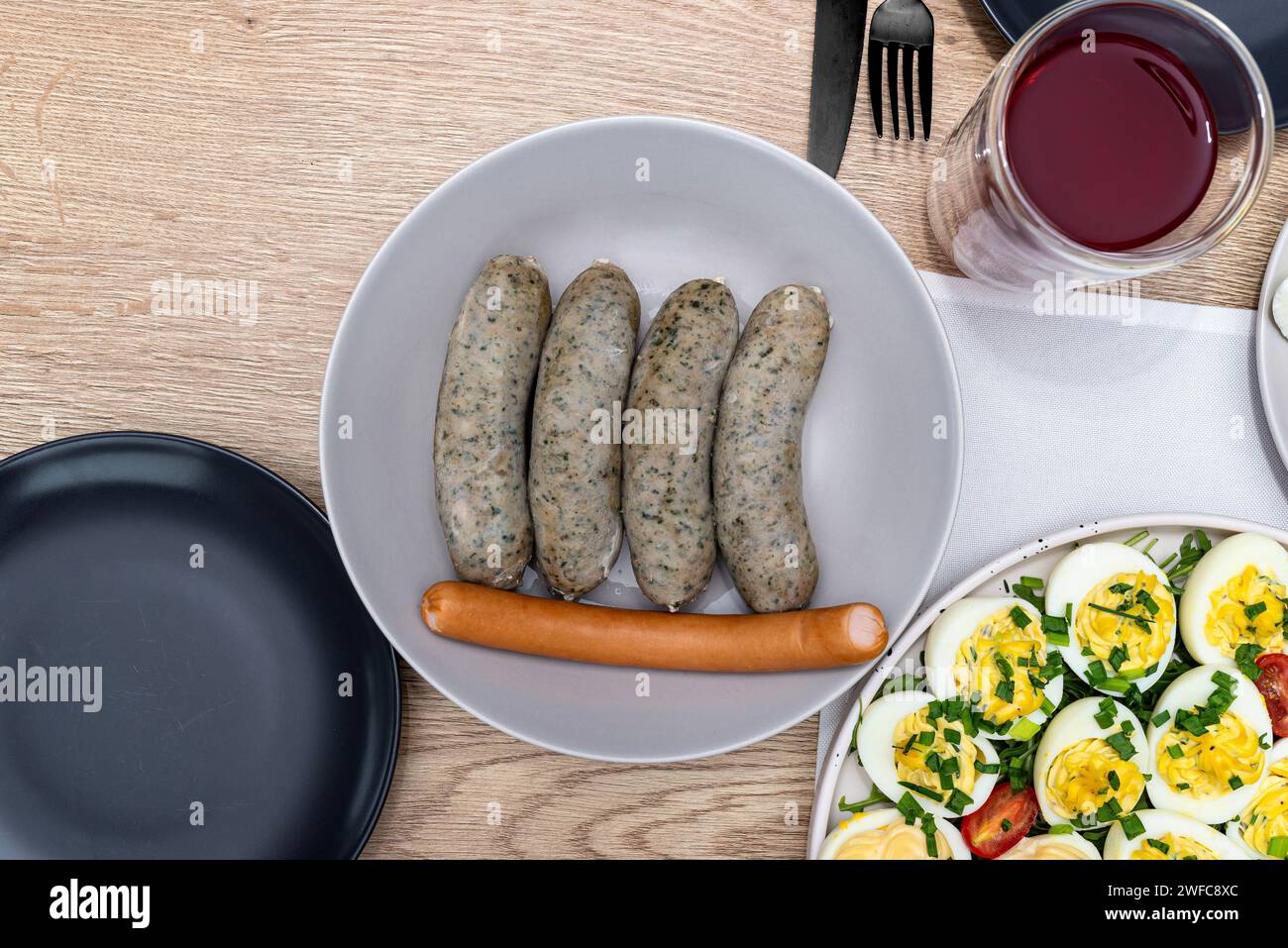 Traditional dishes from Poland for Easter breakfast, white sausage and ...