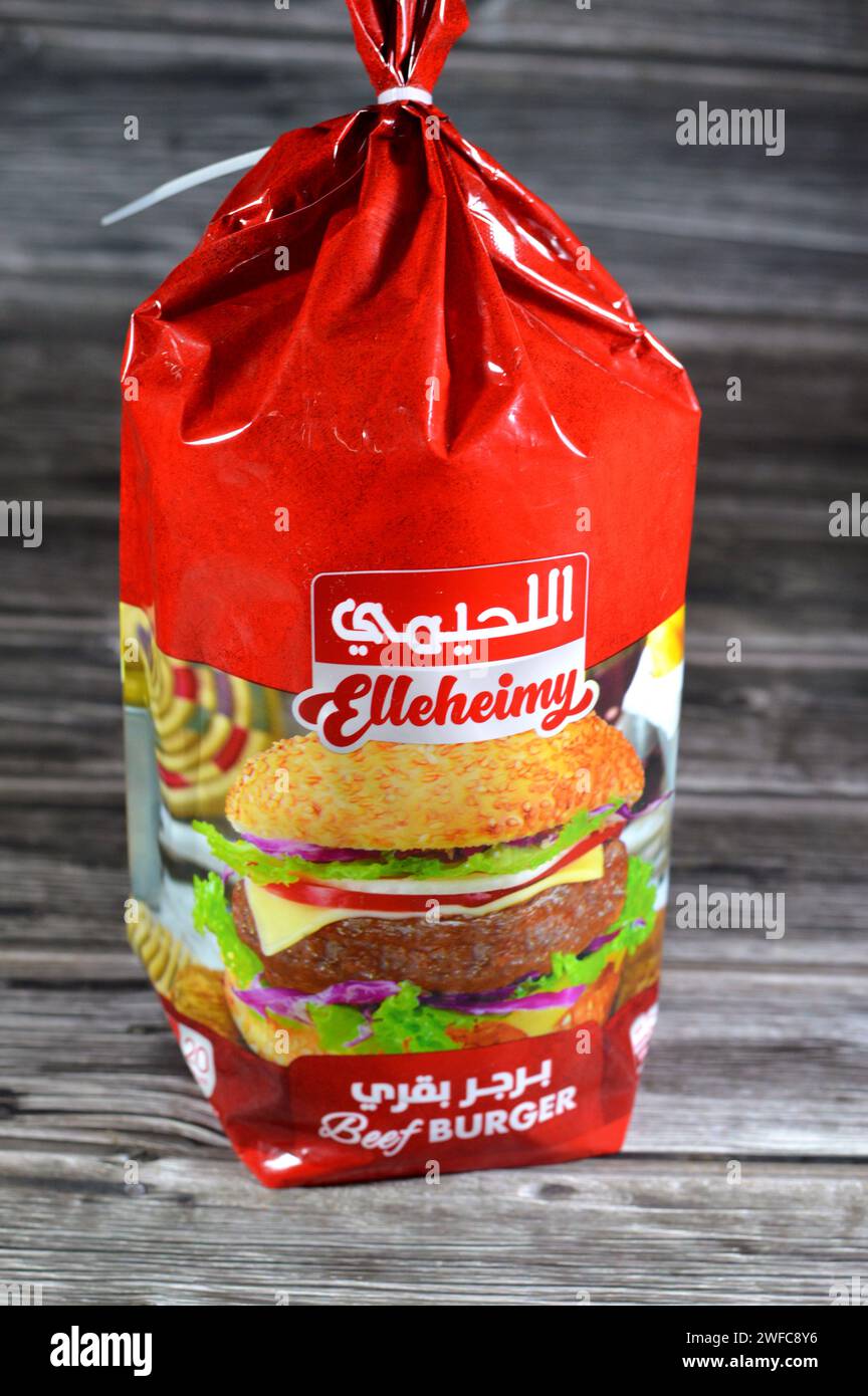 Cairo, Egypt, January 23 2024: Elleheimy beef burger packet, Beef ...