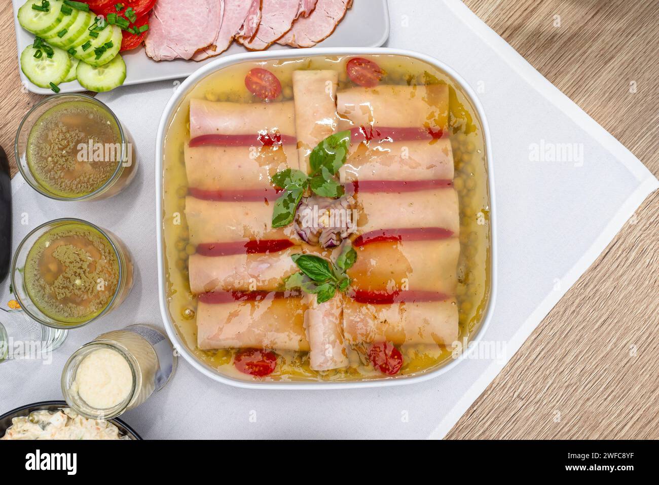 Traditional dishes from Poland for Easter breakfast, visible ham in ...