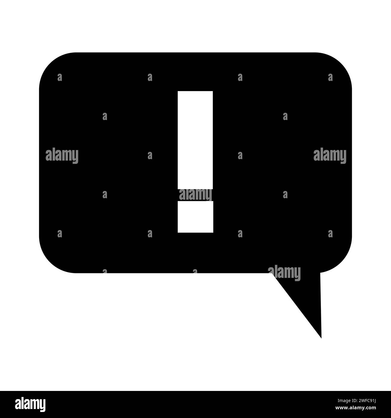 Speech dialogue icon. White exclamation point. Black rectangle ...