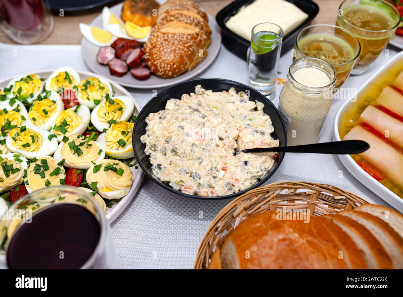 Traditional dishes from Poland for Easter breakfast, visible vegetable ...