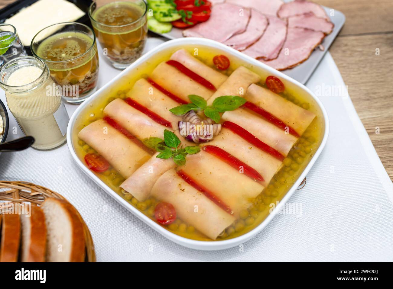 Traditional dishes from Poland for Easter breakfast, visible ham in ...