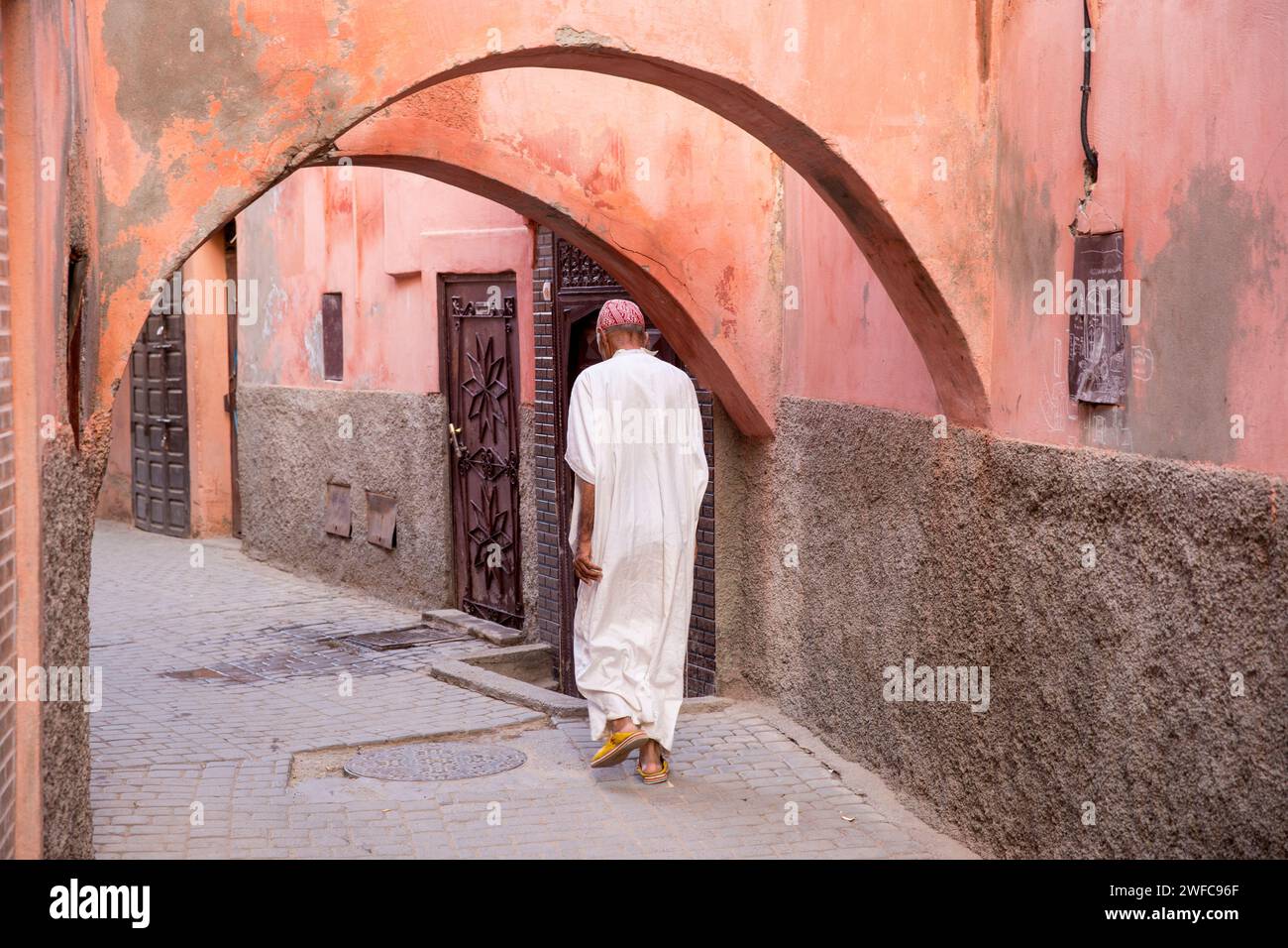 North Africa Morocco Marrakech Marrakesh medina Moroccan man in street ...
