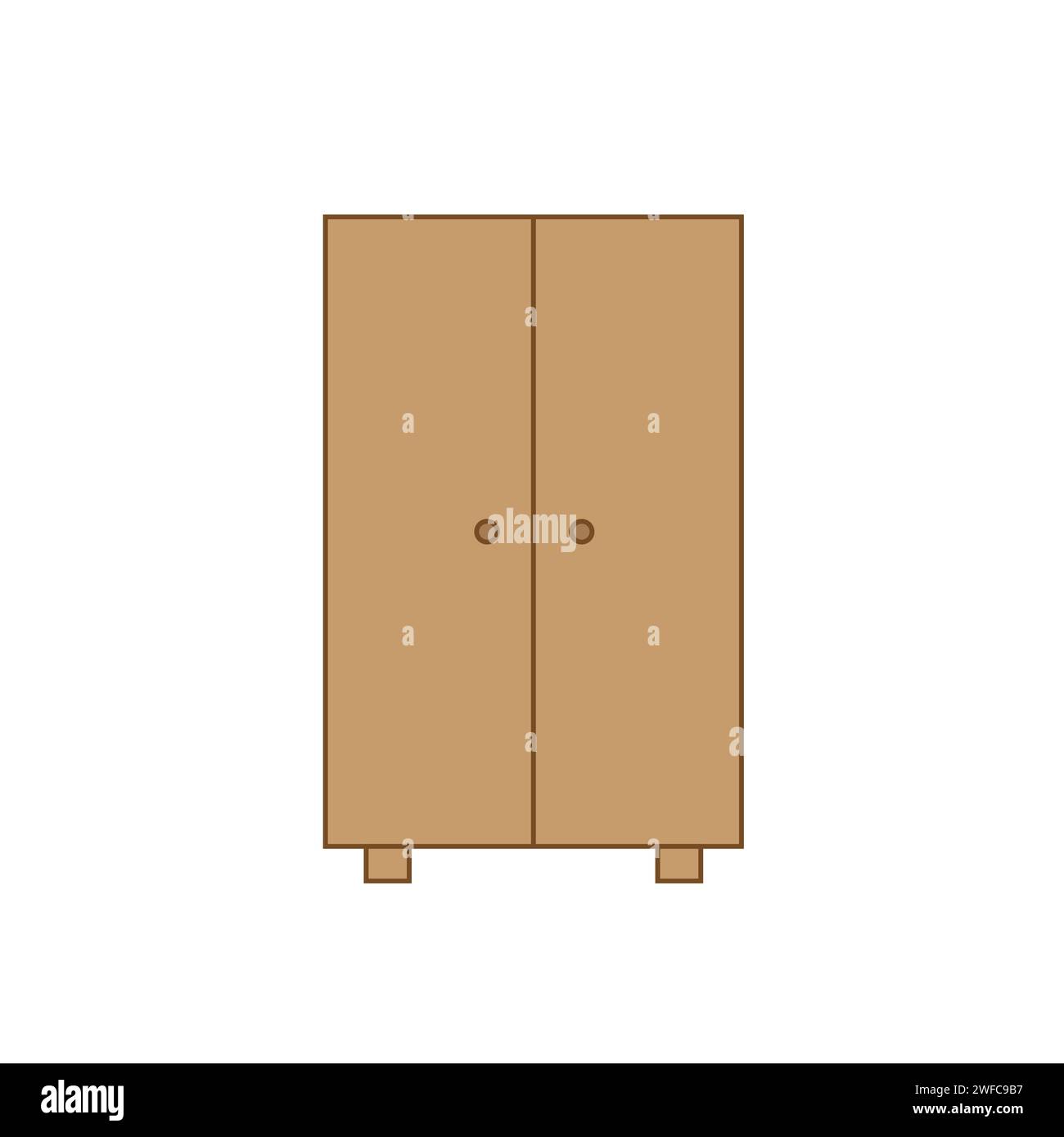 Cartoon wardrobe. Wooden element. Home interior design. Line art ...