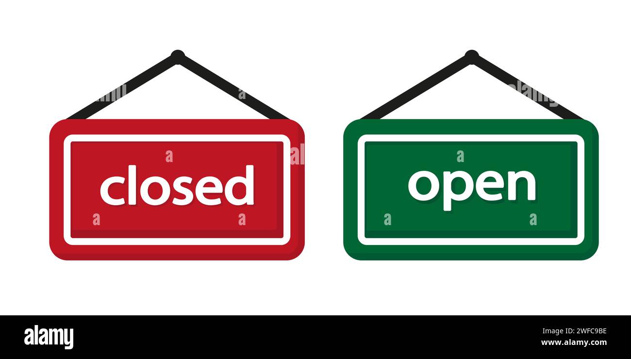 Banner with signs open closed. Restaurant poster. Information sign ...