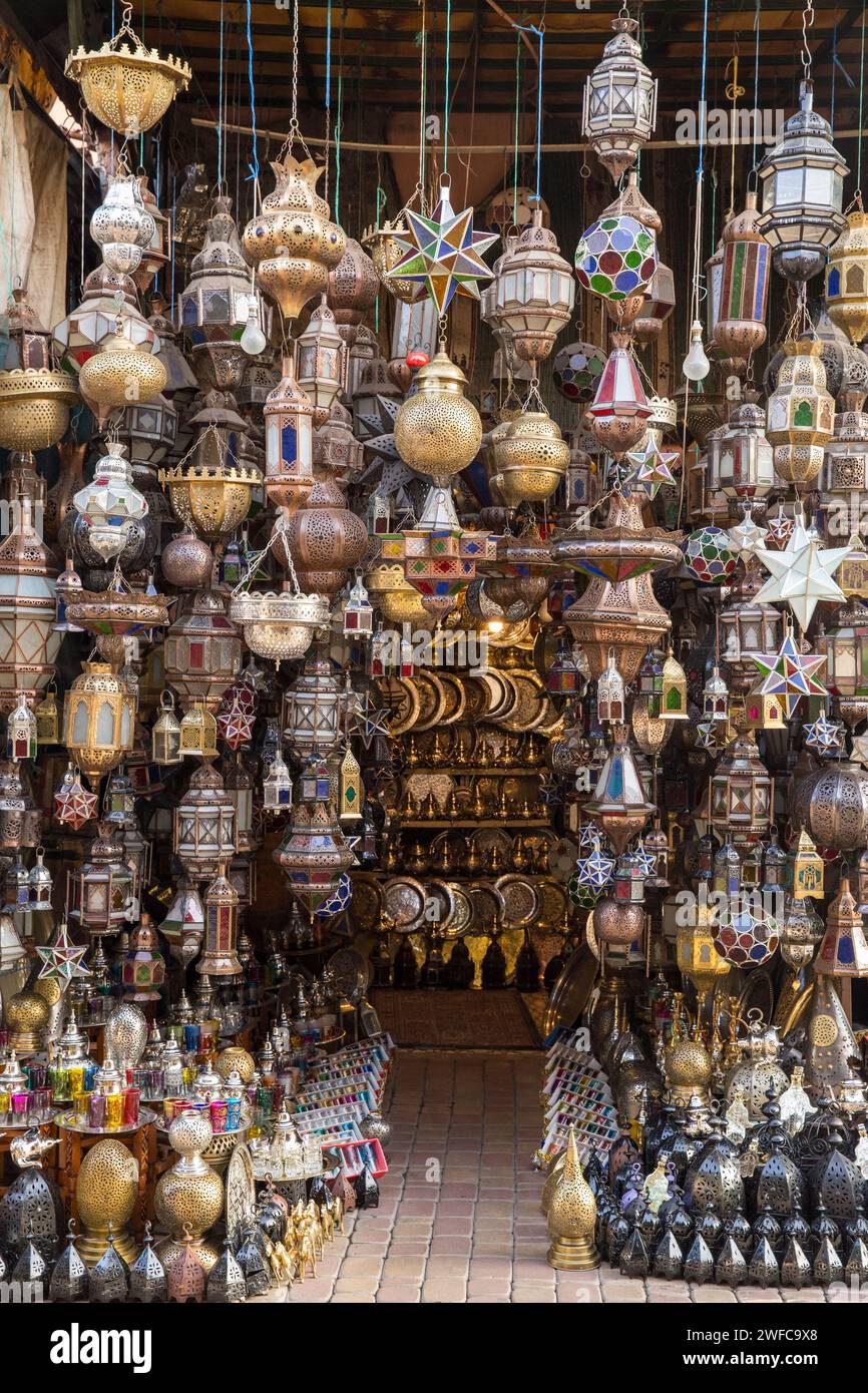 North Africa Morocco Marrakech Marrakesh Moroccan medina souk display ...
