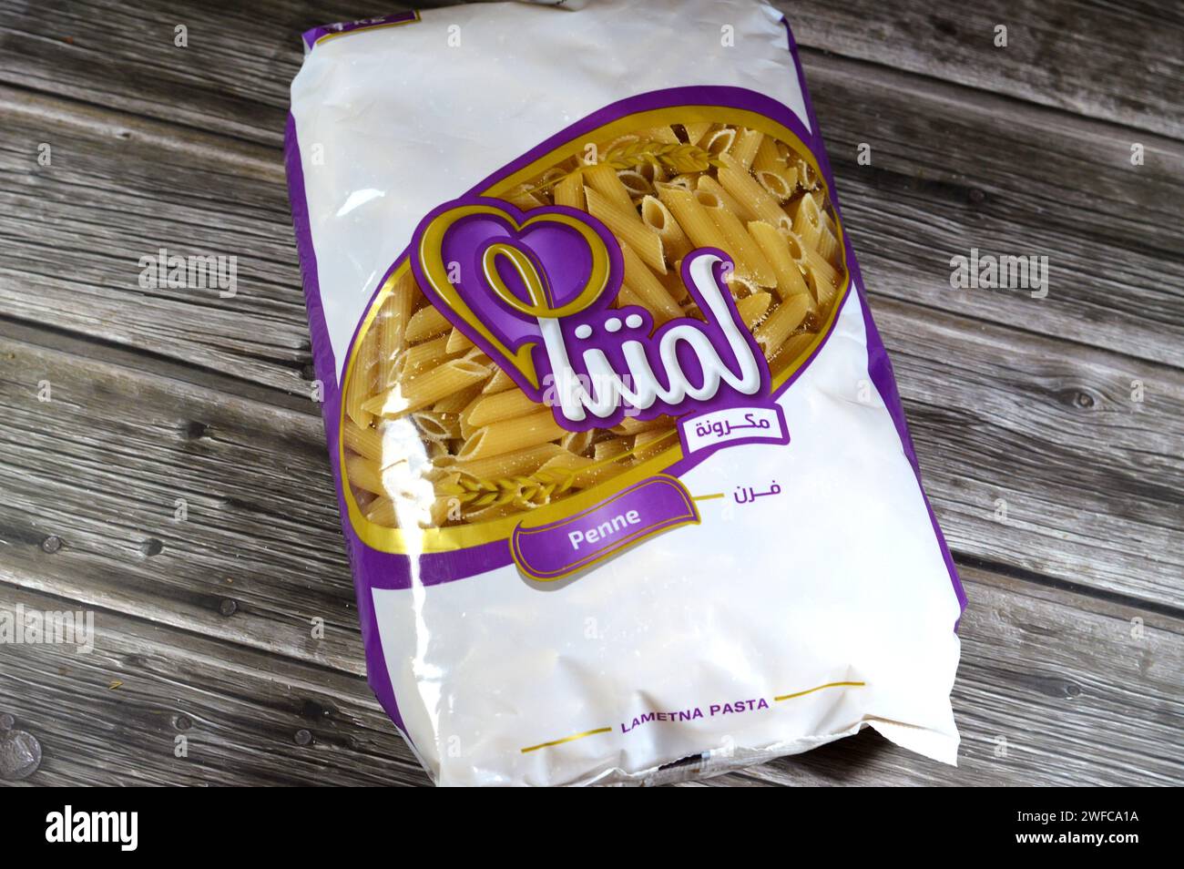 Cairo, Egypt, January 23 2024: Lametna dry raw uncooked Macaroni, dry ...