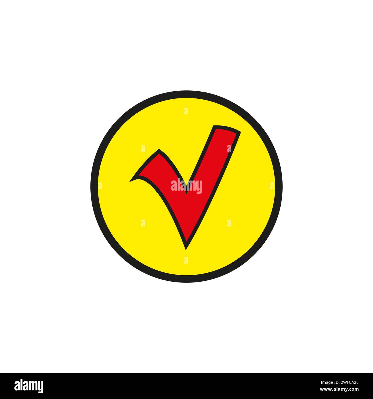 Yellow red tick yellow circle. Check mark icon. Vector illustration ...
