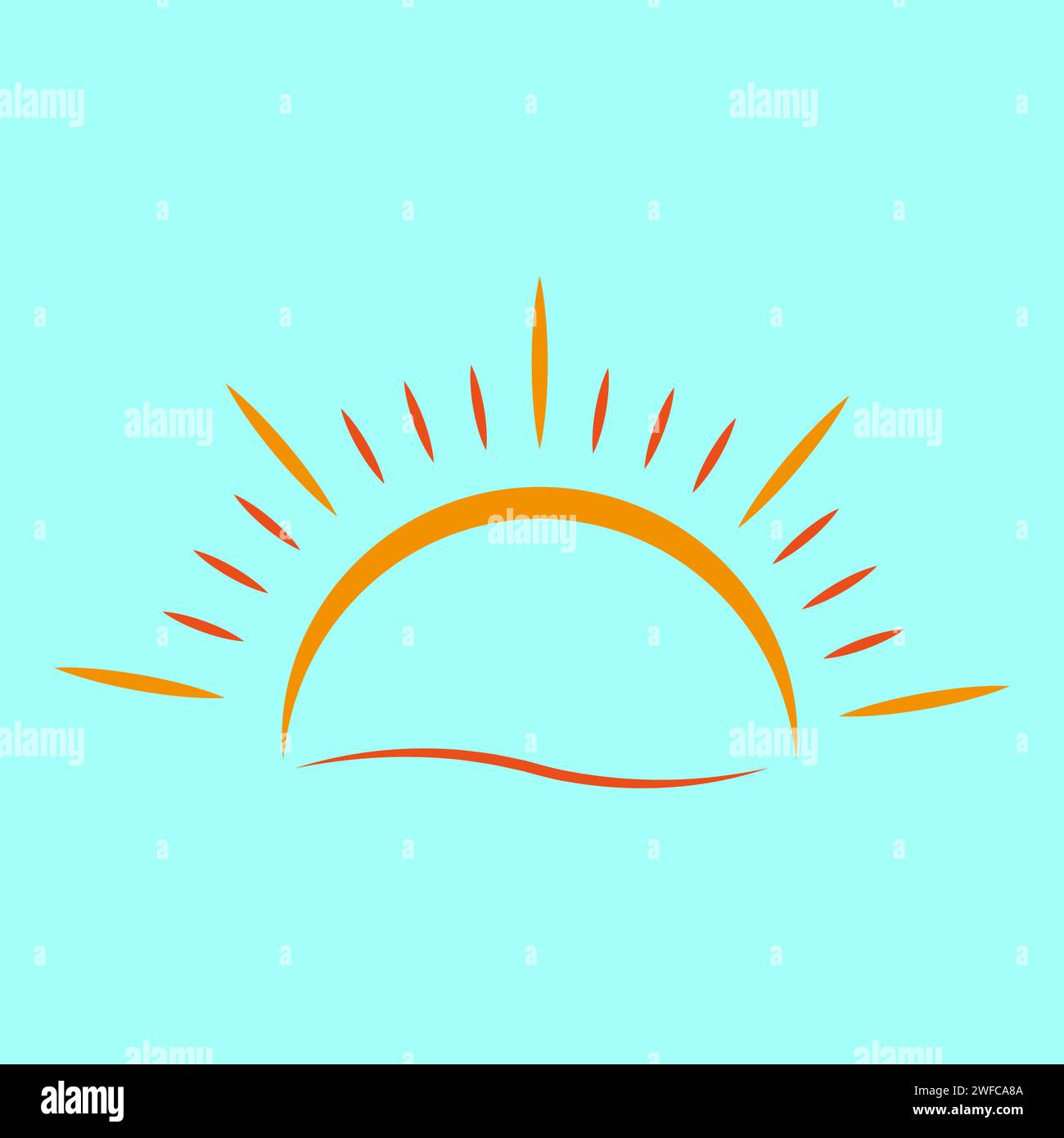 Line art sunrise icon. Cartoon icon with sunrise. Vector illustration ...