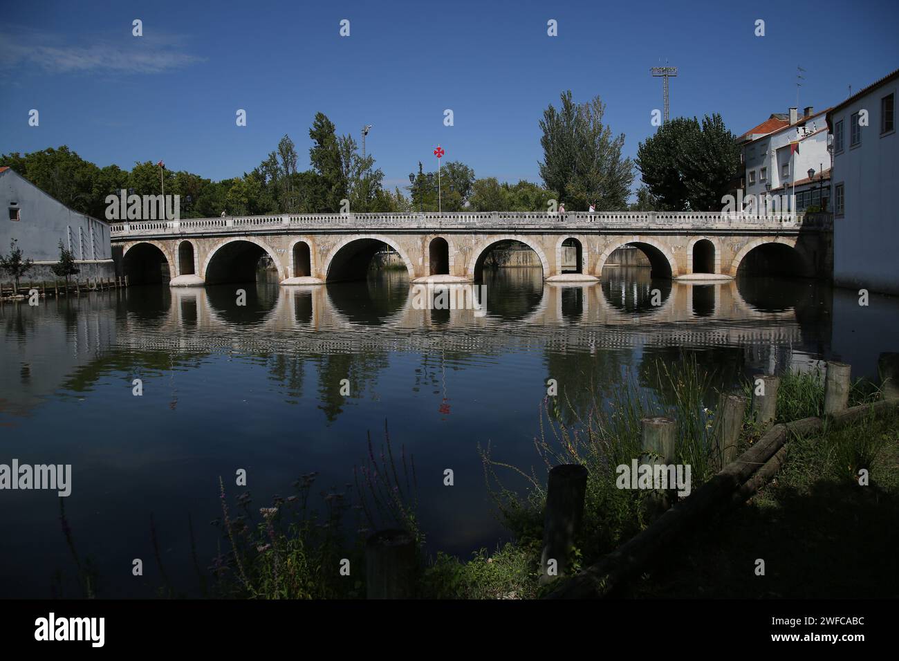 Dom Manuel Bridge crossing the Nabão river in Tomar, Portugal Stock ...