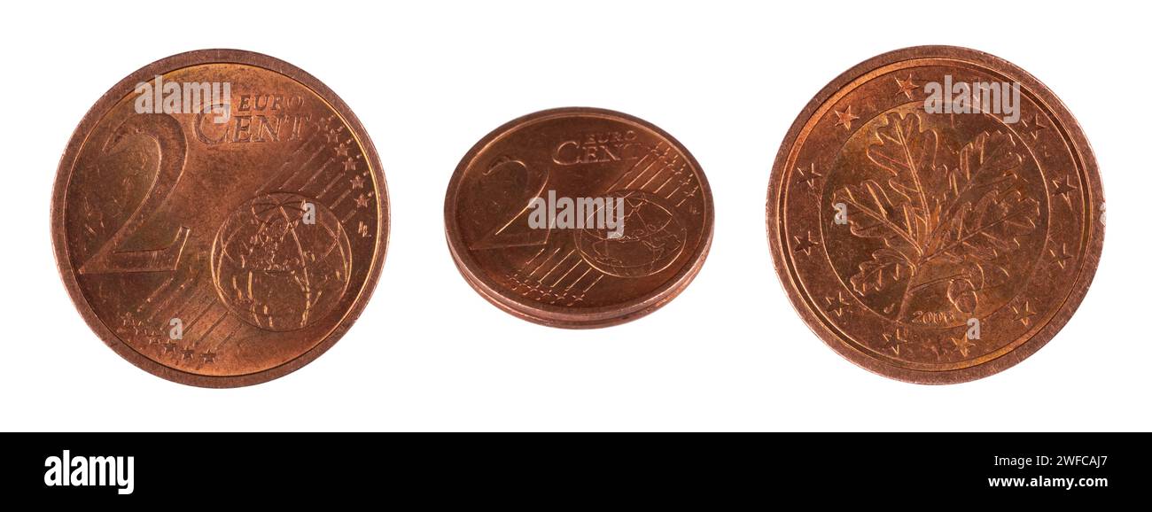 A collage of 2 euro cent coin on white background Stock Photo - Alamy
