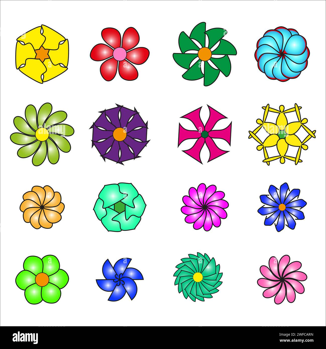 different cartoon flowers. Vector illustration. Stock image. EPS 10 ...