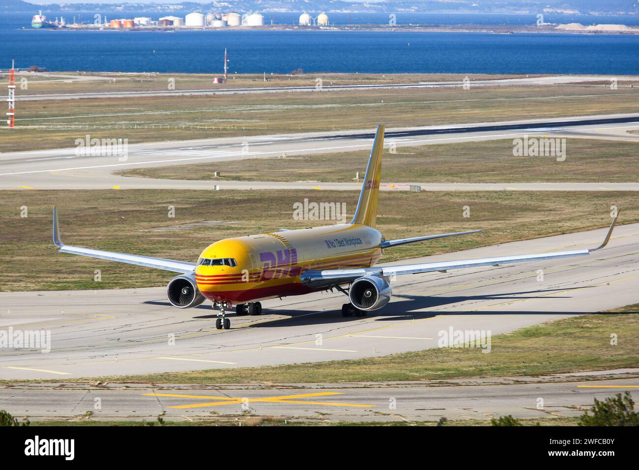 A DHL Airlines Boeing 767-323 seen leaving Marseille Provence airport ...