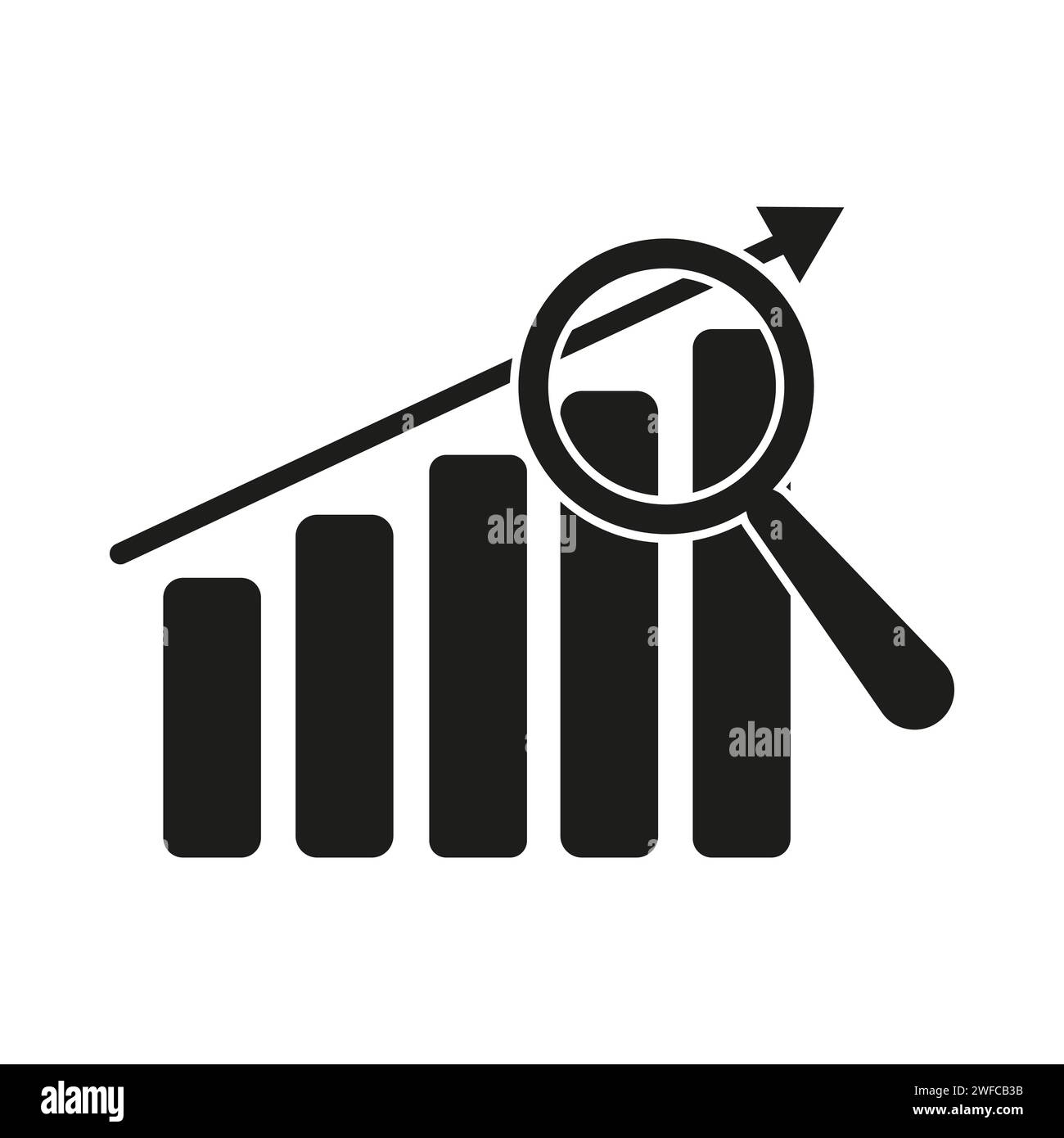 Graph lens arrow icon. Magnifying glass. Growth chart sign. Vector ...