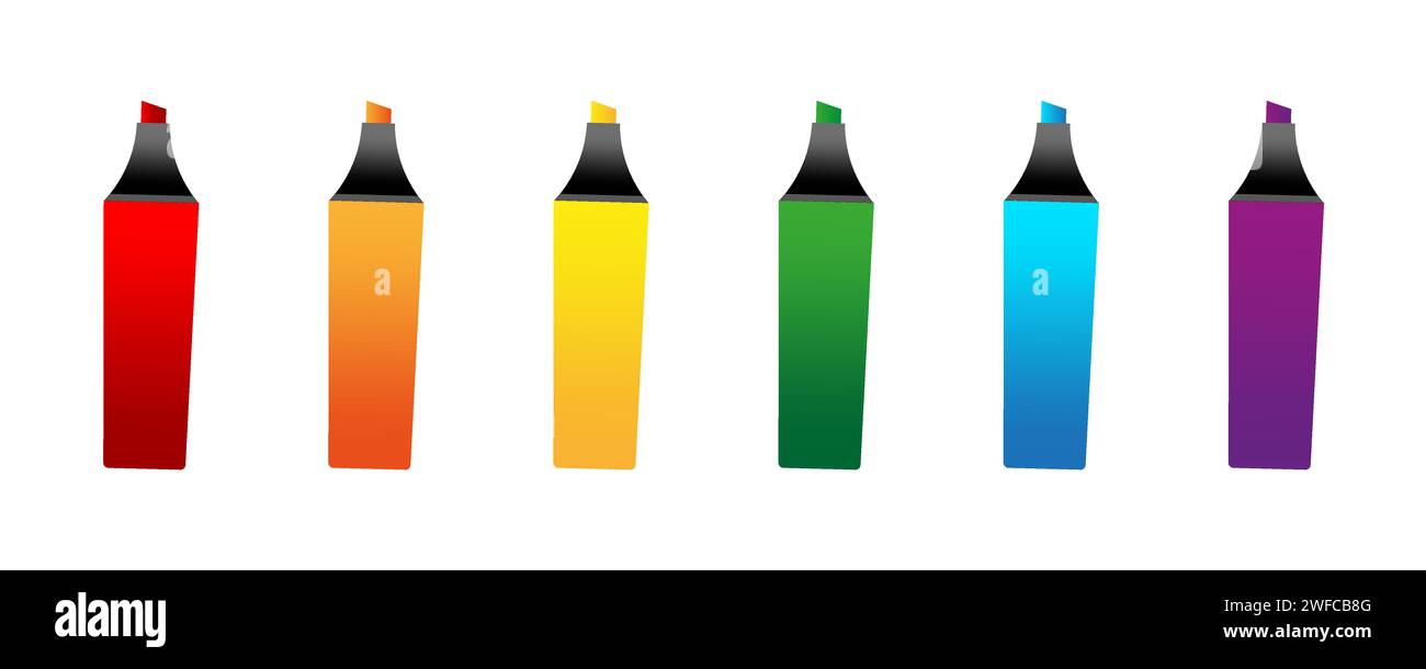 set with colored markers. Colored markers in line art style. Vector ...