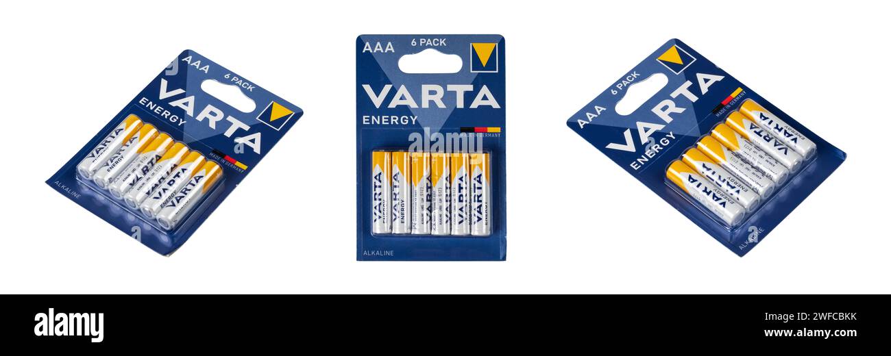Dnipro, Ukraine, May 15, 2023: Varta batteries pack. Varta energy ...