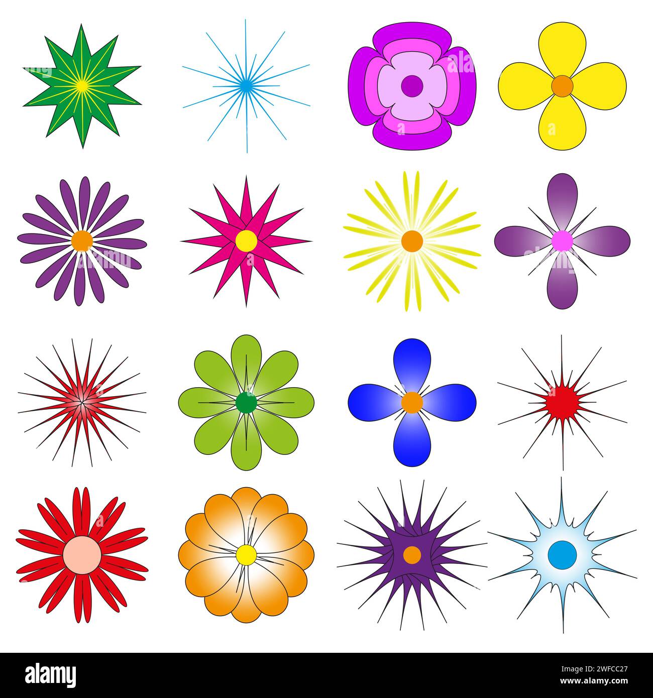 different cartoon flowers. Vector illustration. Stock image. EPS 10 ...