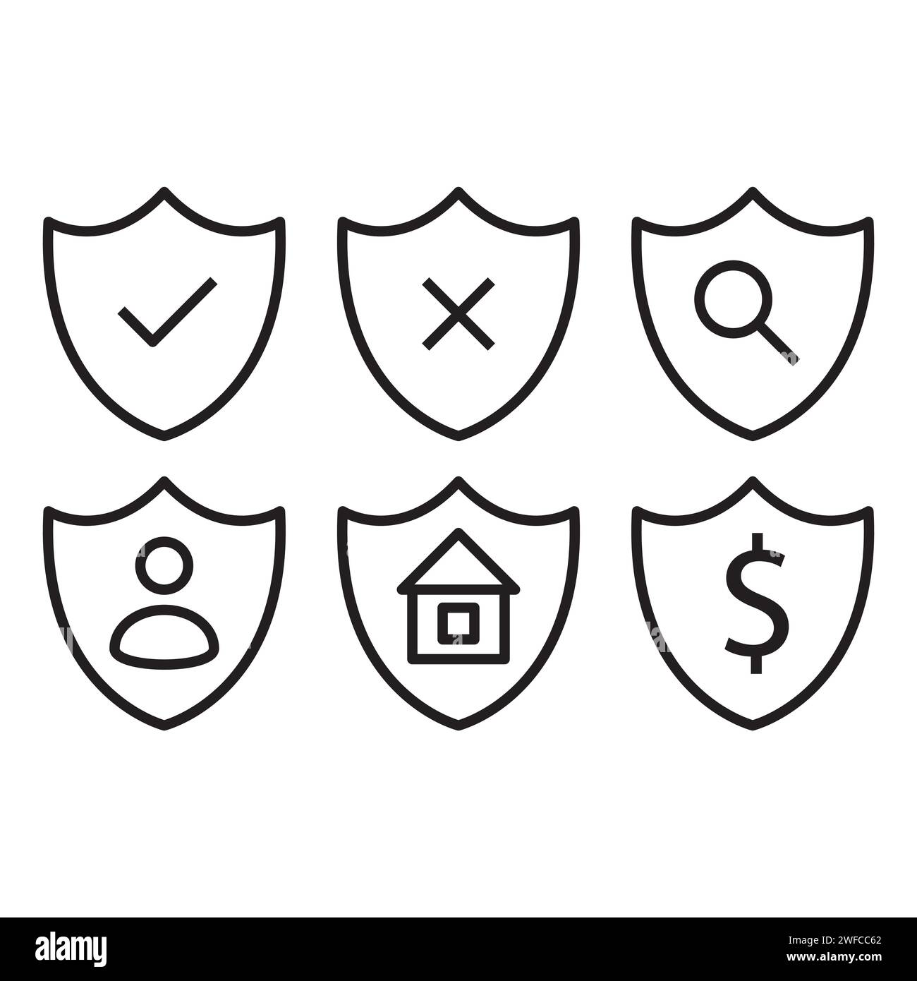 Shield icons signs in abstract style. Simple minimal pictogram ...